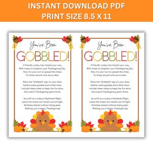 You've Been Gobbled Thanksgiving Poem Sign, Printable Gobble Game ...