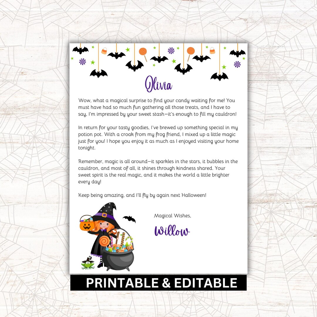 Editable Halloween Witch Letter Printable | Kids Candy Trade Gift ...