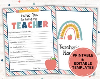 Printable Teacher Appreciation Week Gift, All About My Teacher, End of ...