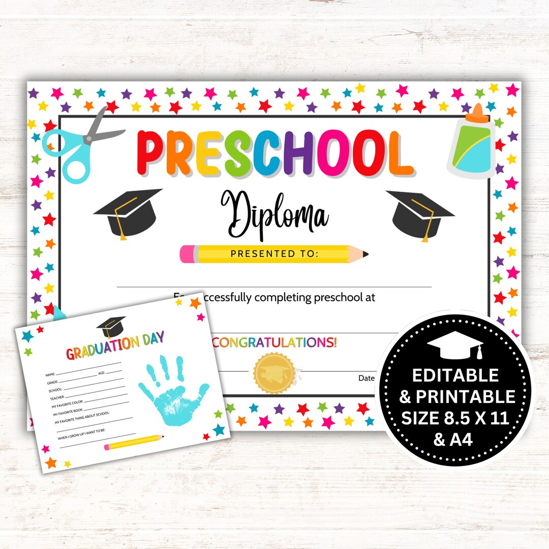 Preschool Graduation Diploma, Graduation Ceremony, Printable and ...