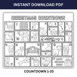 Nativity Christmas Countdown Coloring Advent Calendar | Printable PDF ...