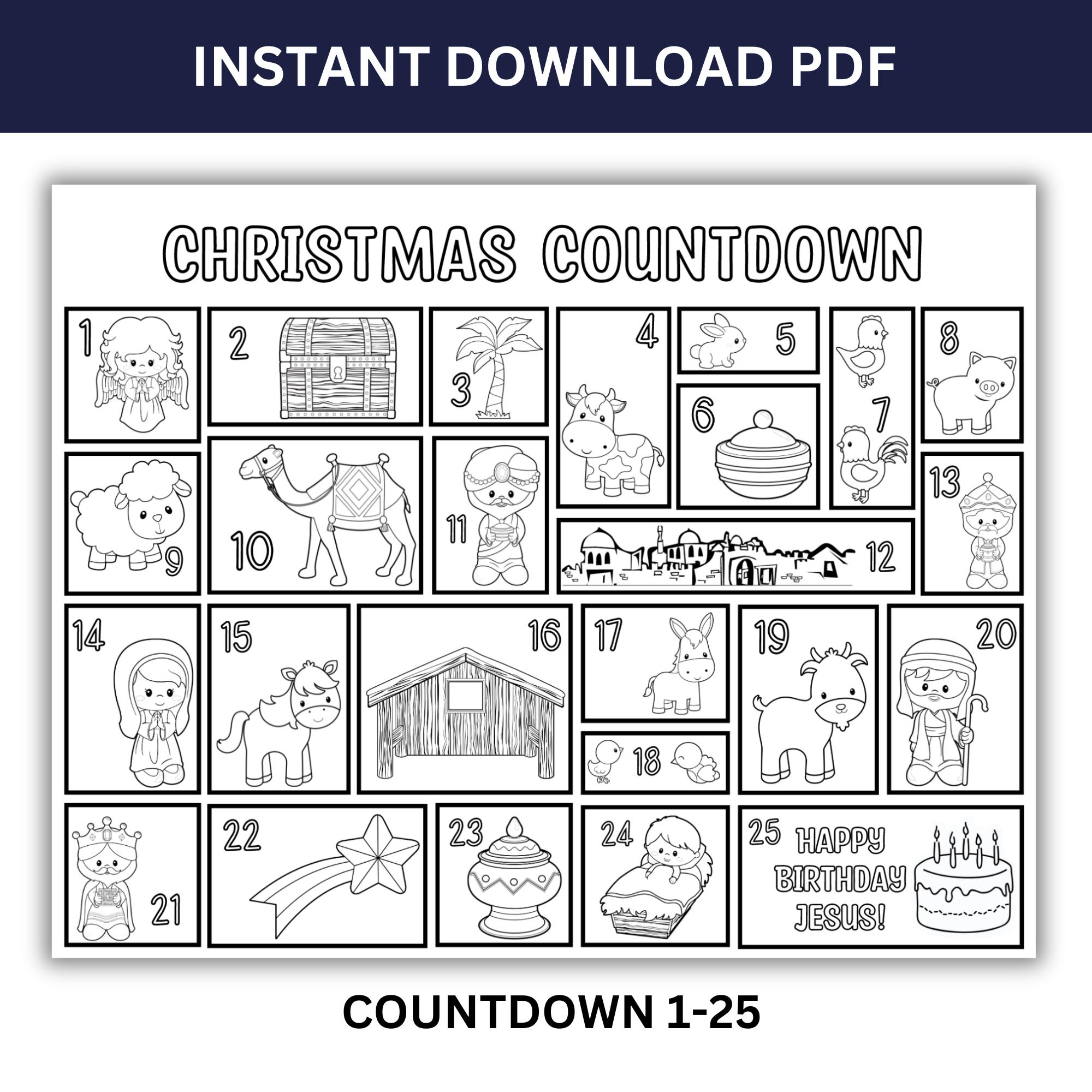 Nativity Christmas Countdown Coloring Advent Calendar | Printable PDF ...
