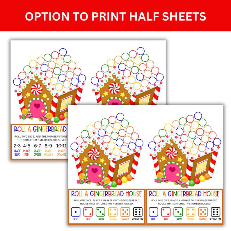 Roll a Gingerbread House Printable, Christmas Party Game, Holiday ...