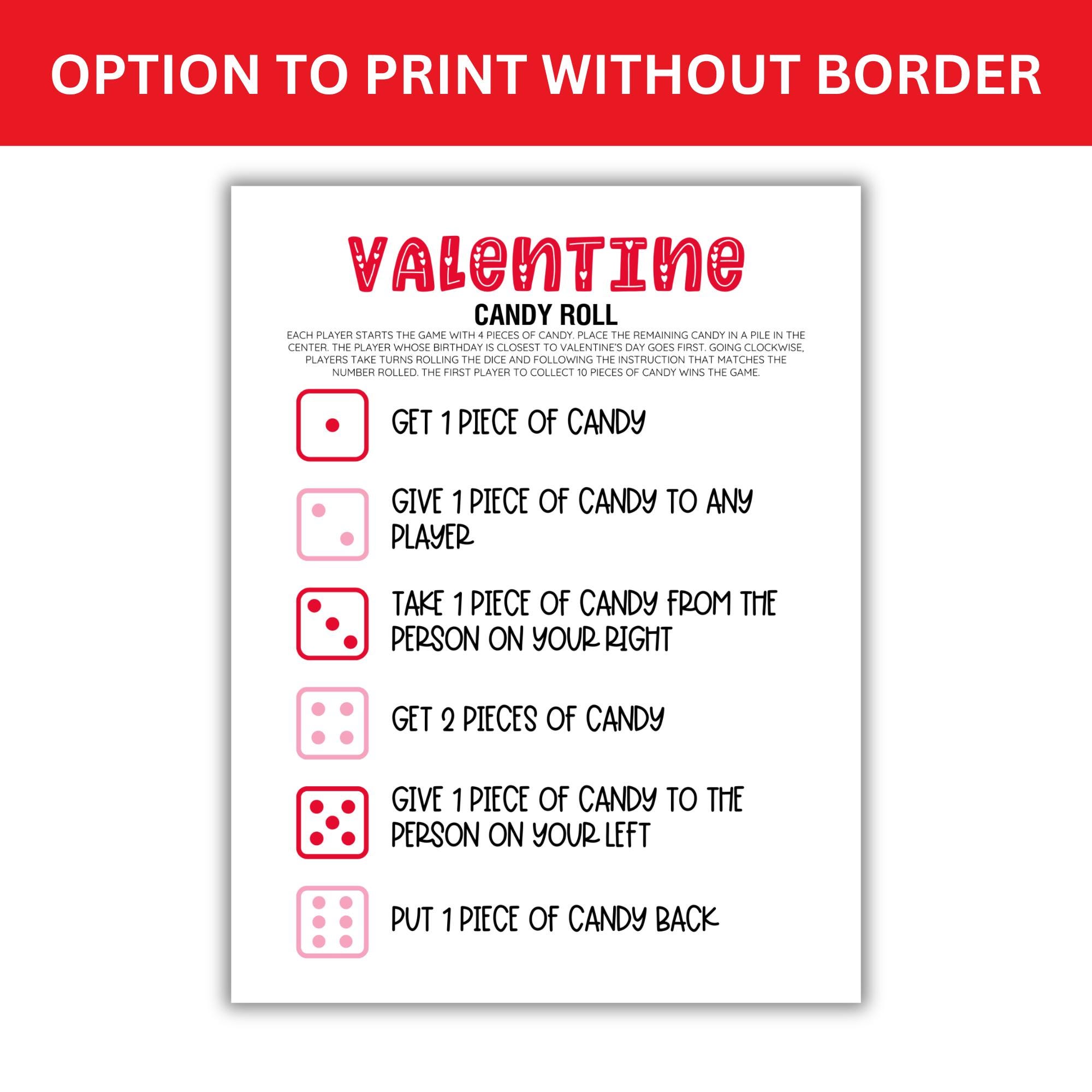Valentine's Day Party Game Printable | Candy Dice Game | Instant ...