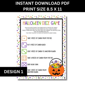 Halloween Candy Dice Game Printable | Fun Halloween Party Game ...
