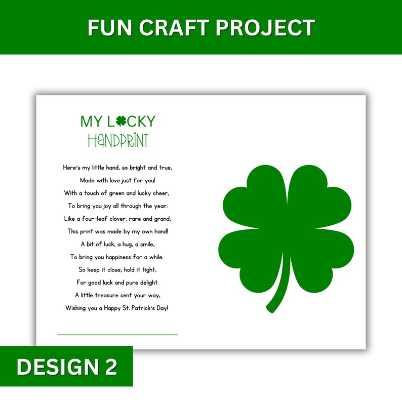 St. Patrick's Day Handprint Craft: Four-leaf Clover Poem (instant ...