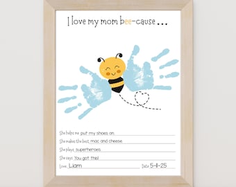 Mother's Day Handprint Fingerprint Printable | I Love My Mom Bee-cause ...
