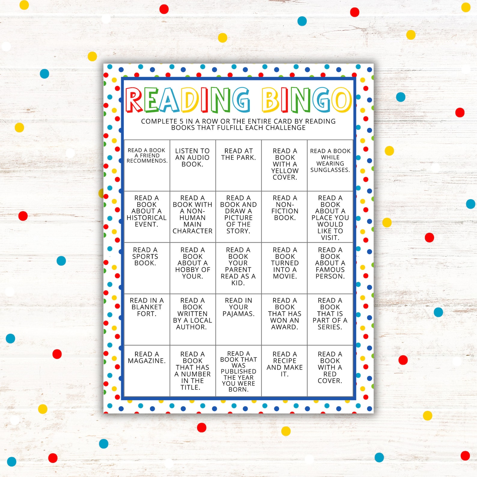 Reading Bingo Printable | Fun Reading Challenge for Kids | Instant ...