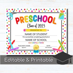 Editable Preschool Graduation Certificate, Preschool Graduation, Last ...