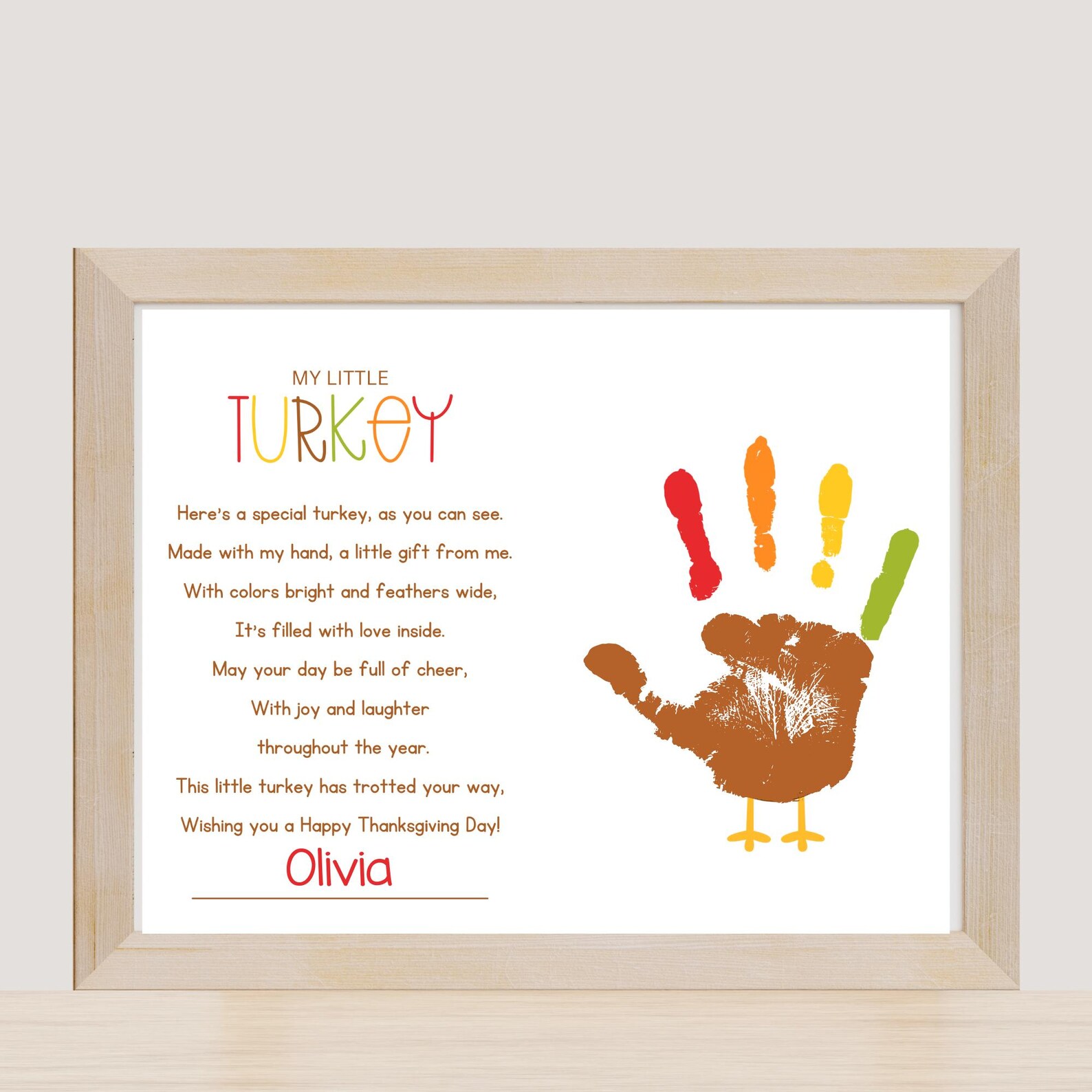 Turkey Poem Handprint Art: Thanksgiving Keepsake Craft (instant ...