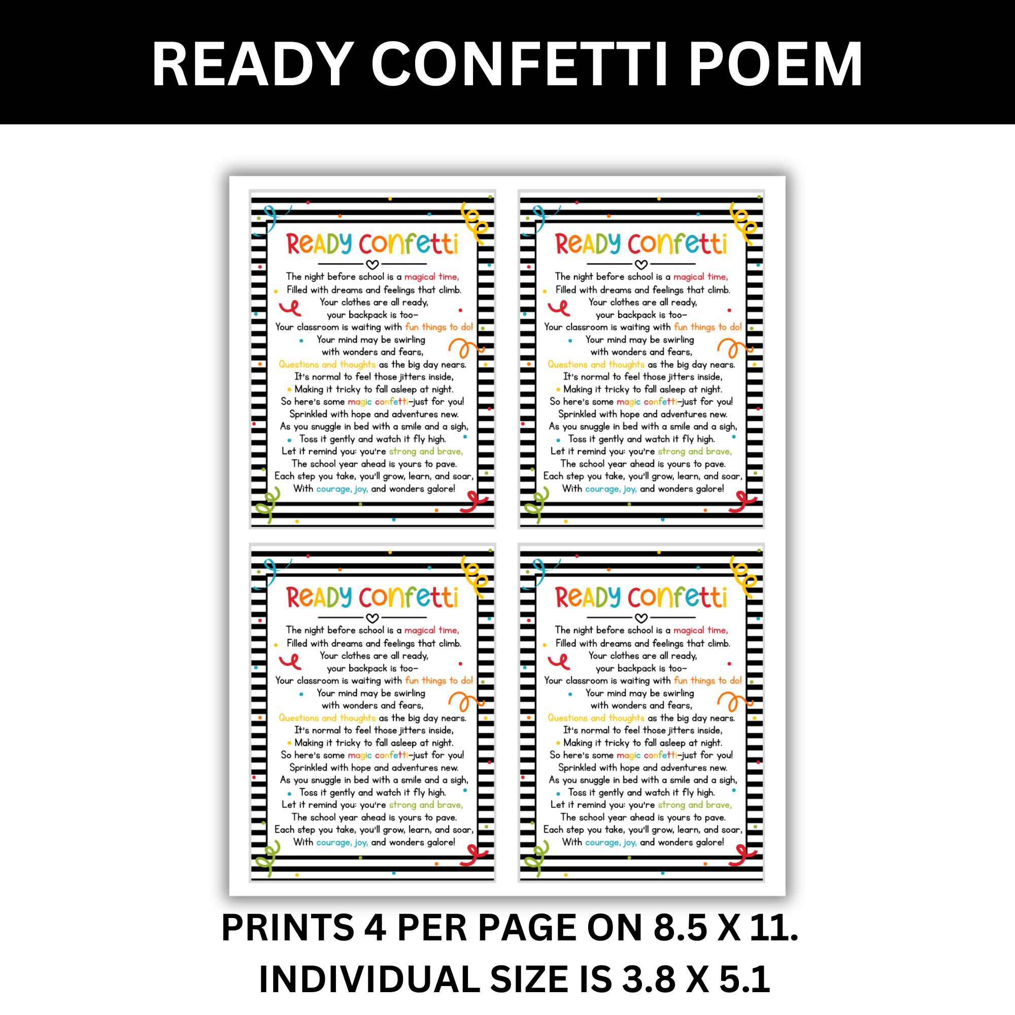 Ready Confetti Poem and Tag Printable, Back to School Gift (PDF) - Etsy