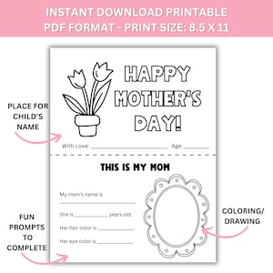 Printable Mother's Day Booklet - Fun Prompts for Kids to Complete About ...