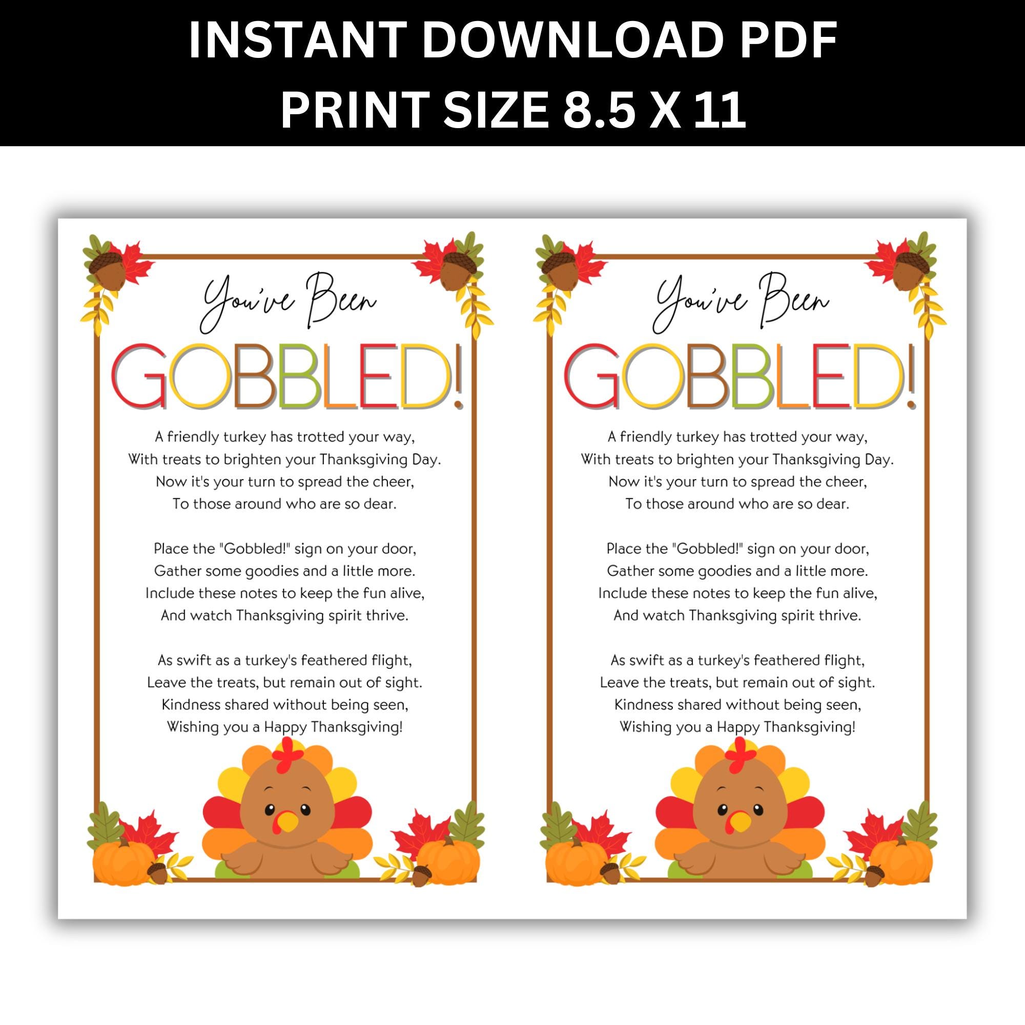 Thanksgiving You've Been Gobbled Printable | Fall Kindness Activity ...