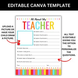 Teacher Appreciation Printable | All About My Teacher Editable Canva ...