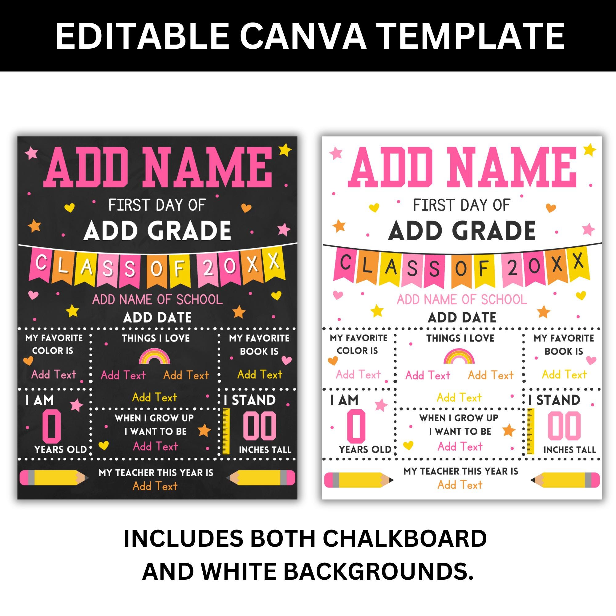 Editable First Day of School Sign | Pink, Orange, Yellow (canva ...