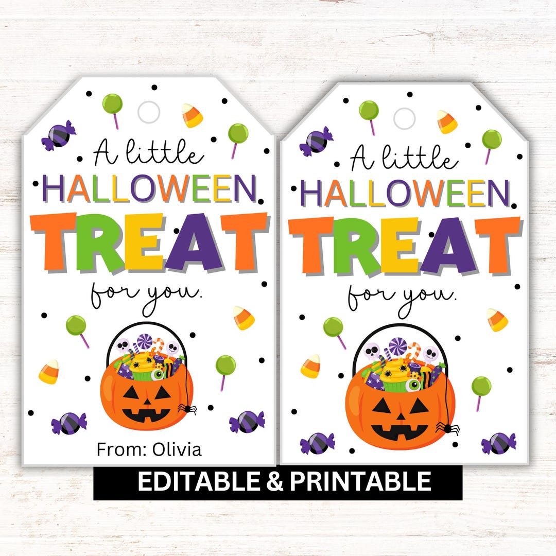 Halloween Treat Tag: Editable Printable, Classroom Party (PDF & Canva ...