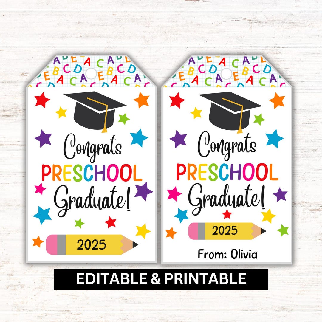 Preschool Graduation Gift Tags, Editable Class of 2025 (digital ...