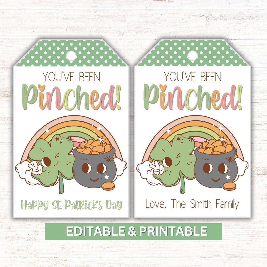 You've Been Pinched Gift Tag St. Patricks Day Printable & Editable ...