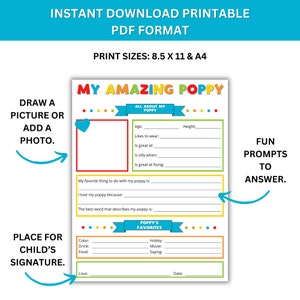 Father's Day Gift All About My Poppy Printable | Instant Download PDF ...