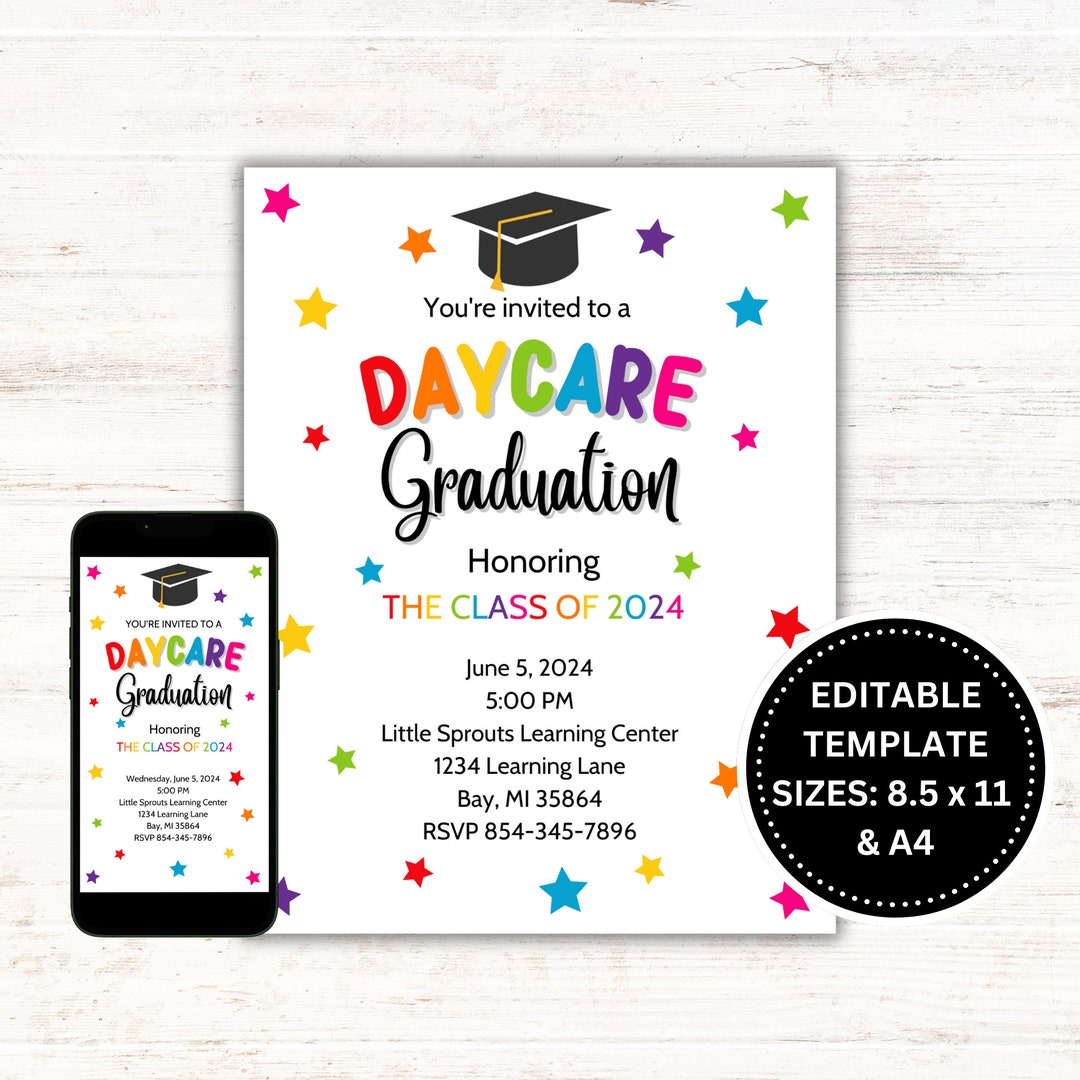Editable Daycare Graduation Invitation Canva Template Electronic ...