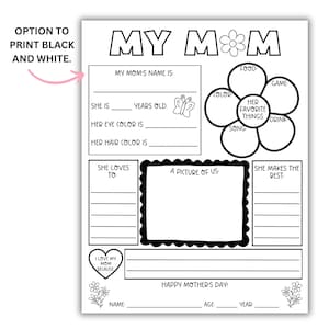 All About My Mom Printable: Mother's Day Activity for Kids (PDF) - Etsy