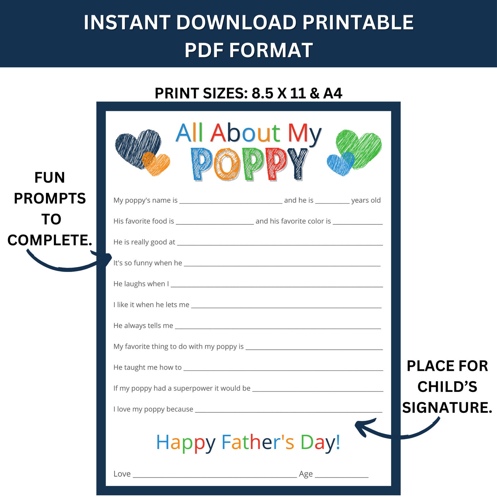 All About My Poppy Printable | Father's Day Keepsake (digital Download ...