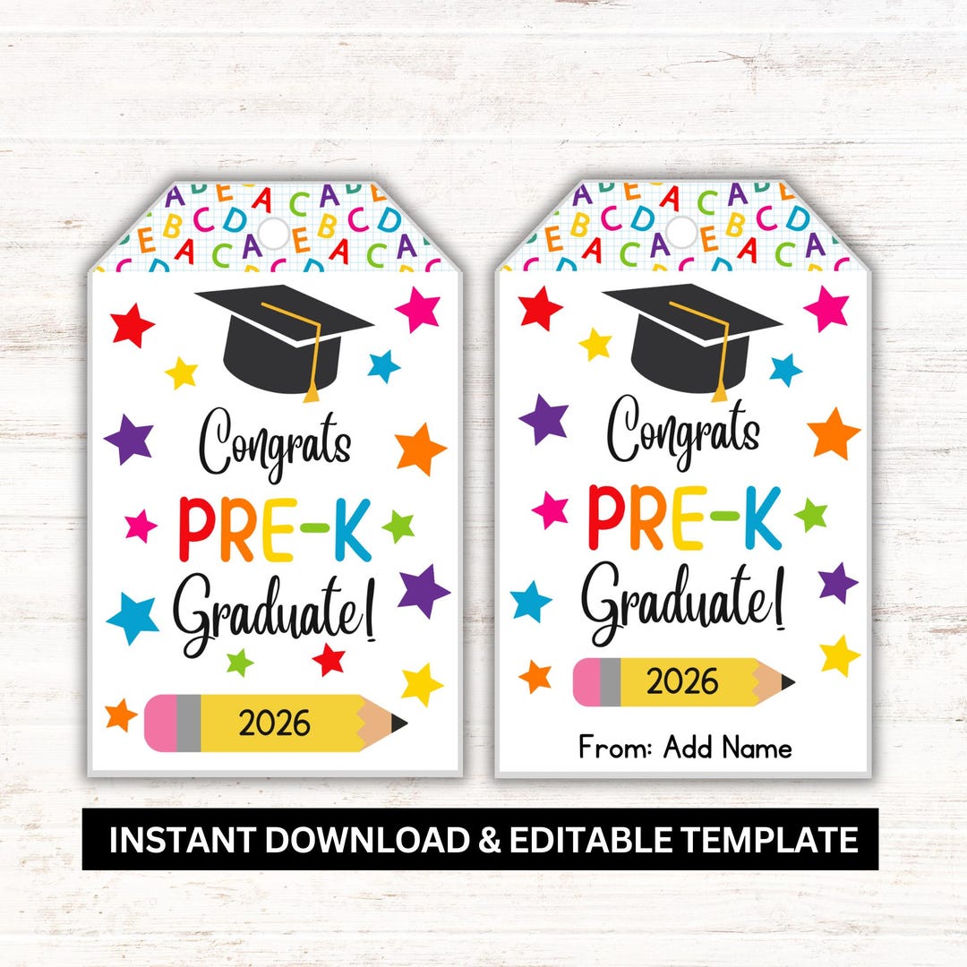 Pre K Graduation Gift Tags | Editable Class of 2026 Printable (instant ...