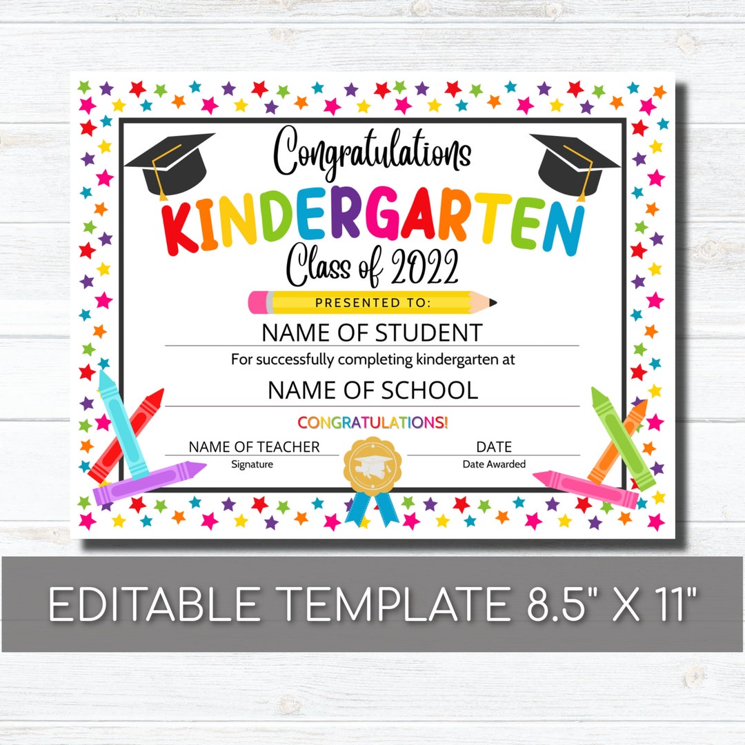Editable Kindergarten Graduation Certificate Kindergarten - Etsy