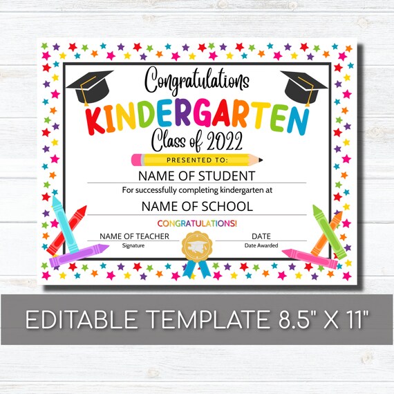 Editable Kindergarten Graduation Certificate Kindergarten - Etsy
