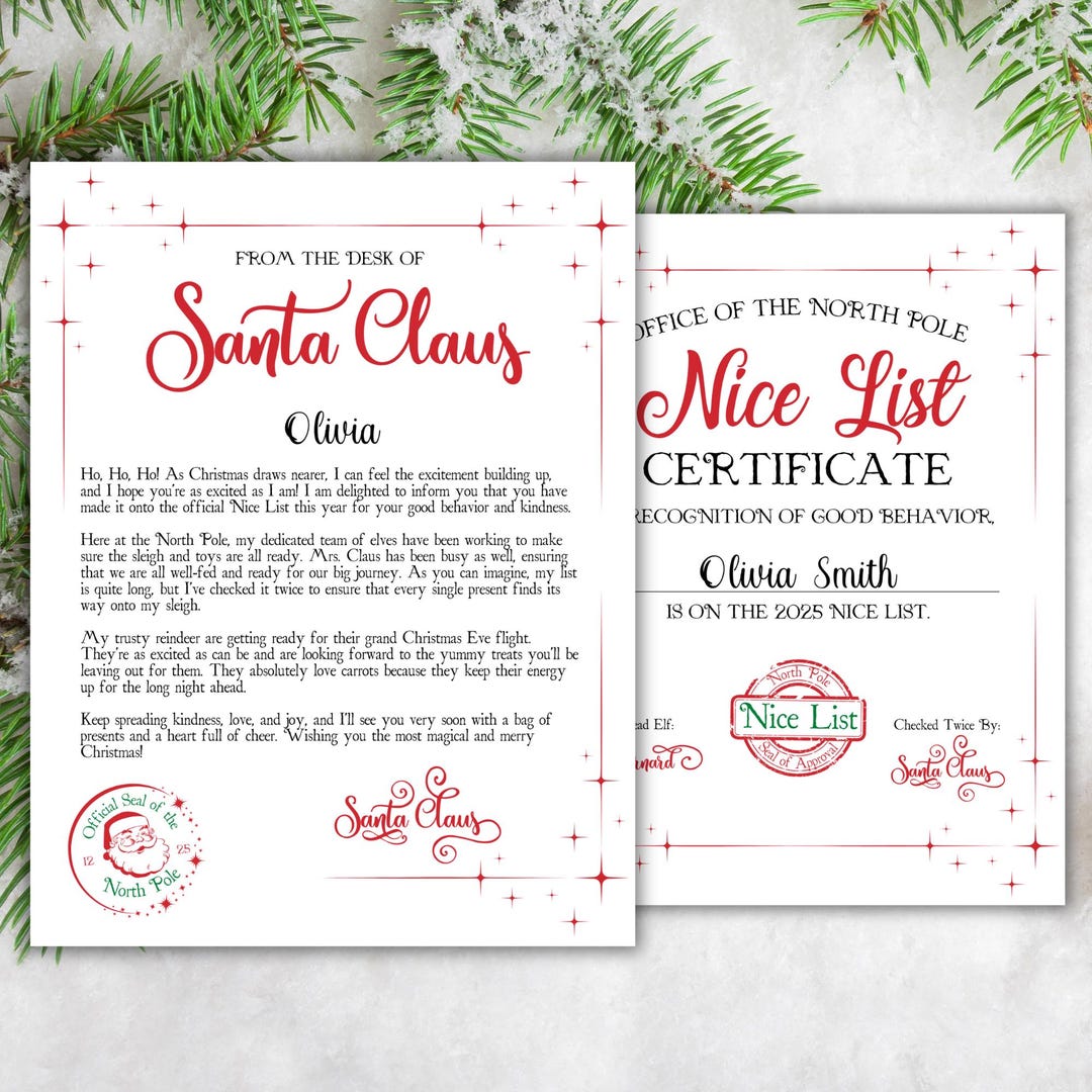 Letter From Santa and Nice List Certificate, Editable Christmas ...