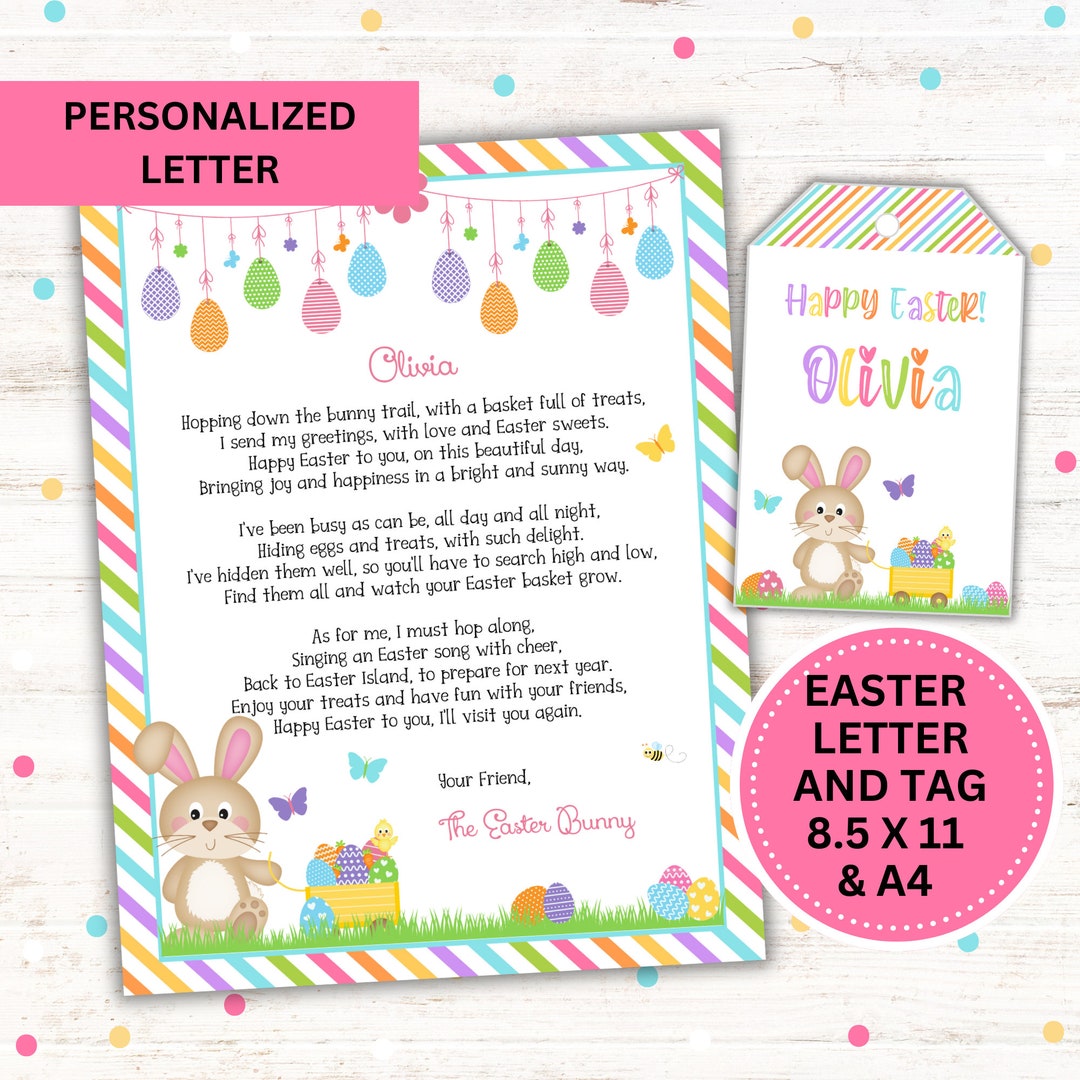 Personalized Easter Bunny Letter and Gift Tag Customizable Easter ...