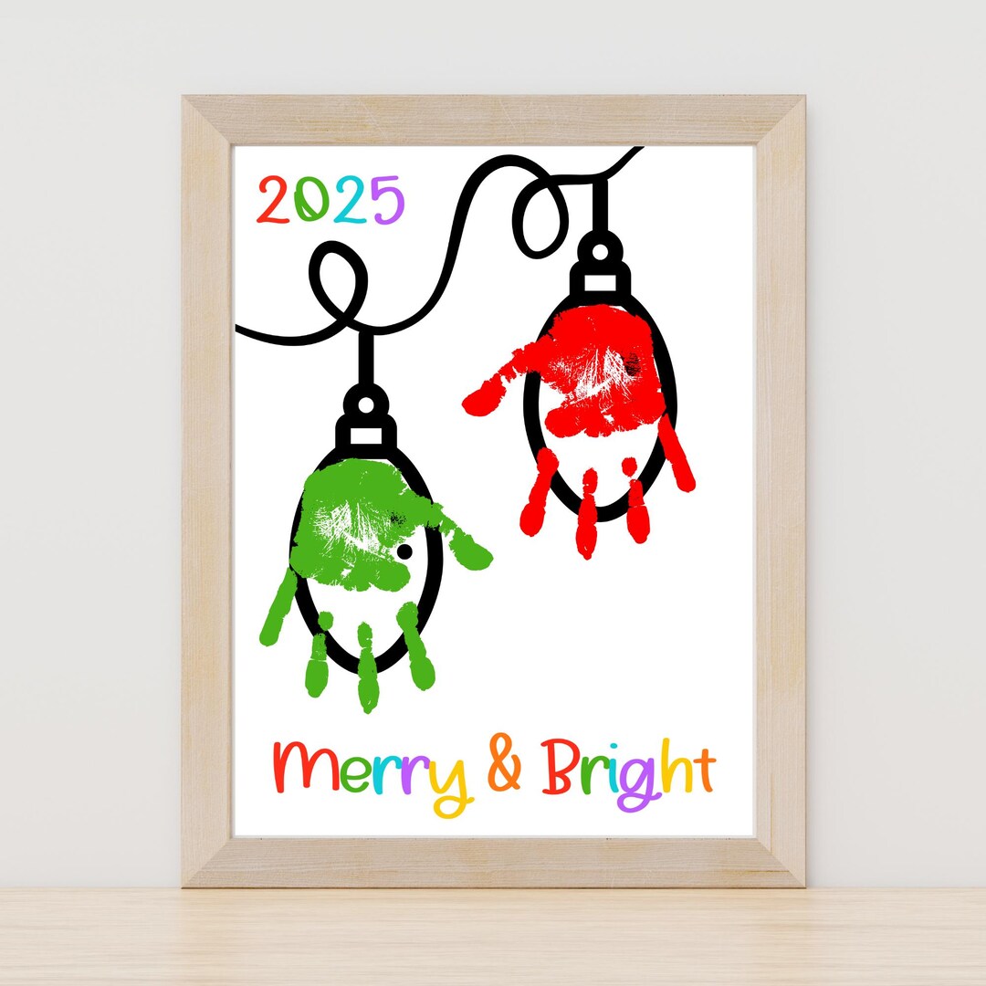 Christmas Handprint Craft: Holiday Lights Keepsake, Merry and Bright ...