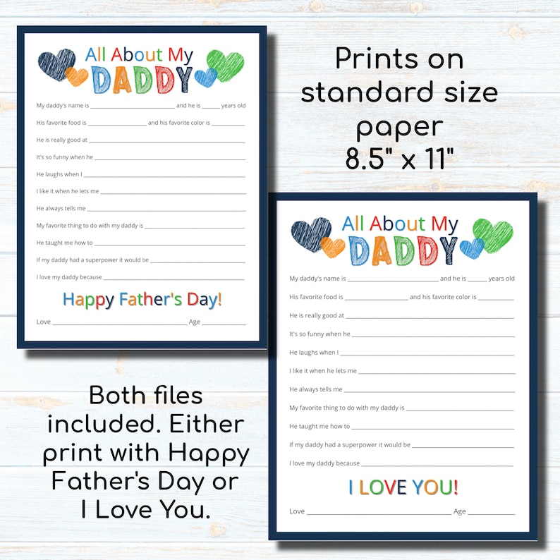 All About My Daddy Printable Father's Day Gift From Kids - Etsy