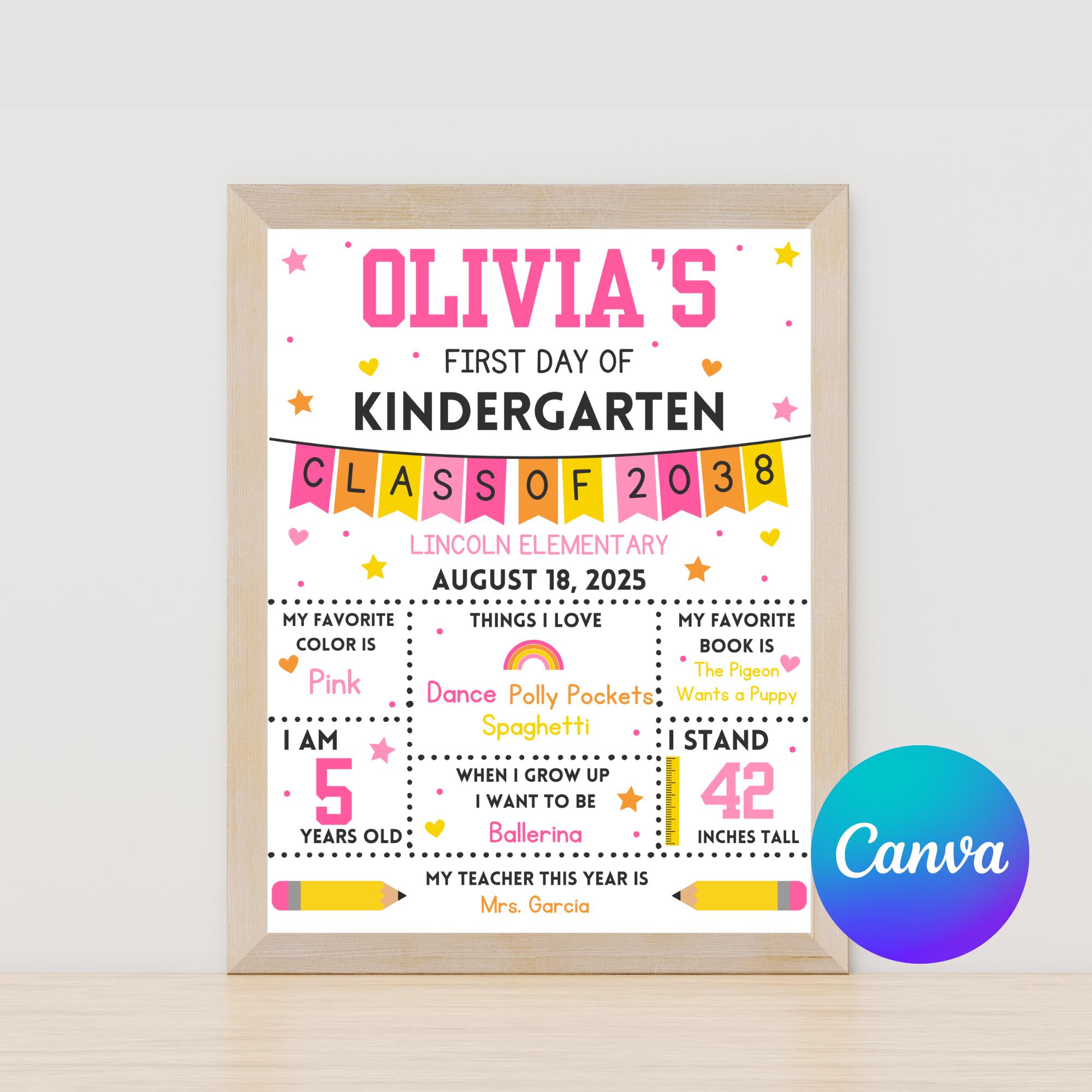 Editable First Day of School Sign | Pink, Orange, Yellow (canva ...