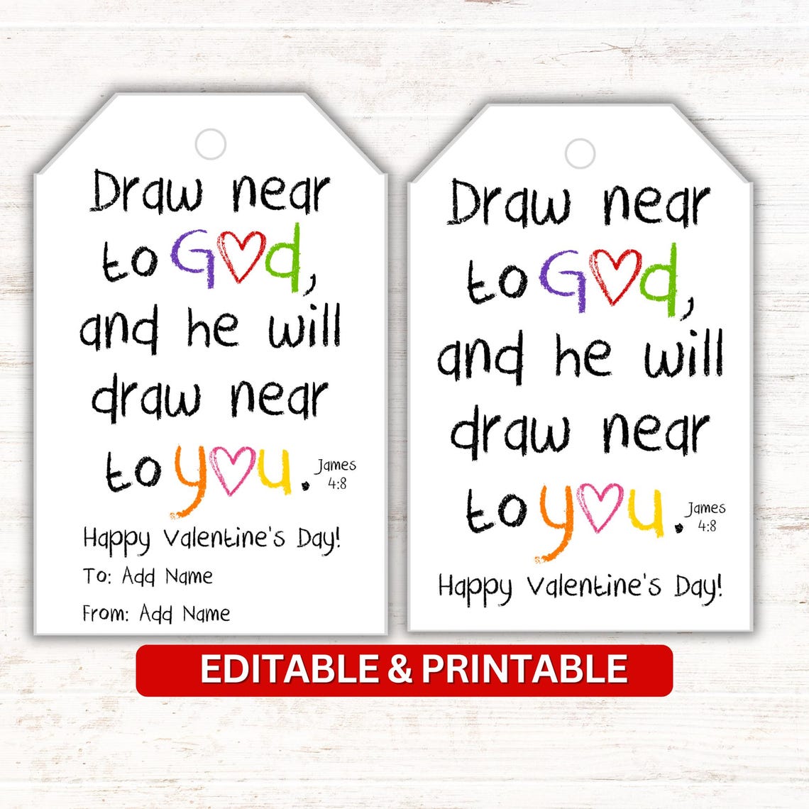 Christian Valentine Tag Printable, Draw Near to God, Kids Religious ...