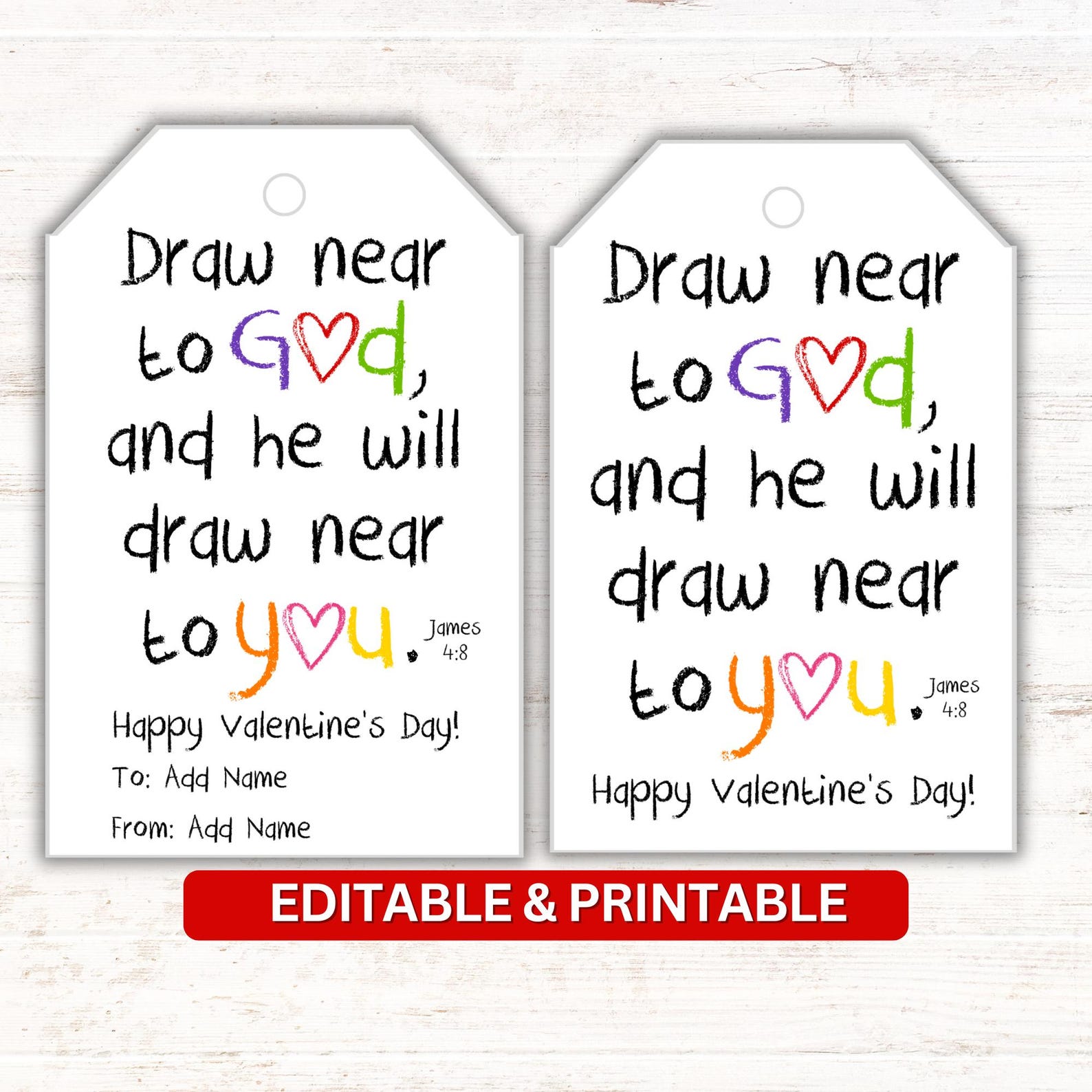 Christian Valentine Tag Printable, Draw Near to God, Kids Religious ...
