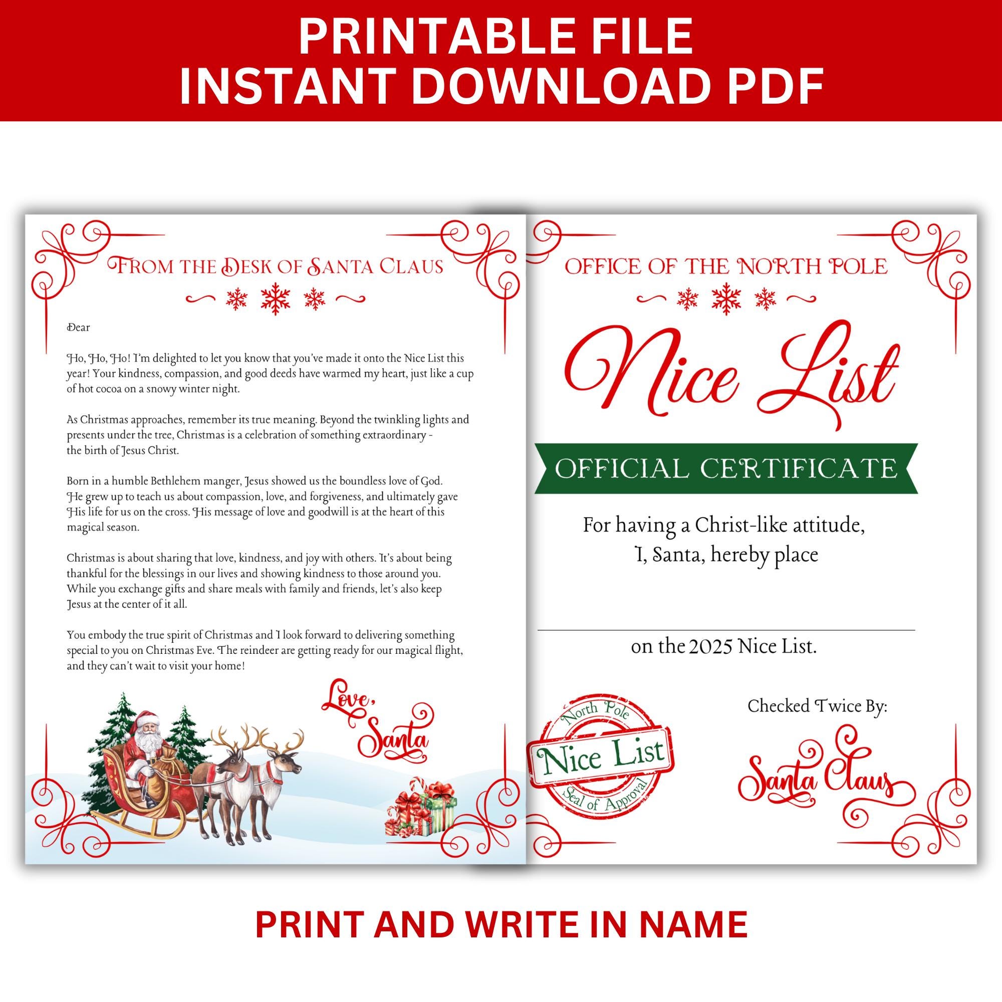 Personalized Letter From Santa & Nice List Certificate - Christian ...