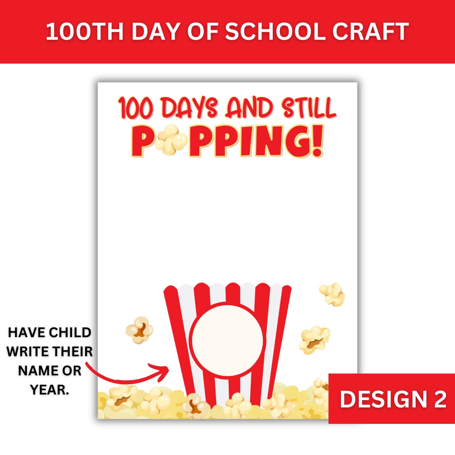 100th Day of School Handprint Craft | Popcorn Handprint Printable ...
