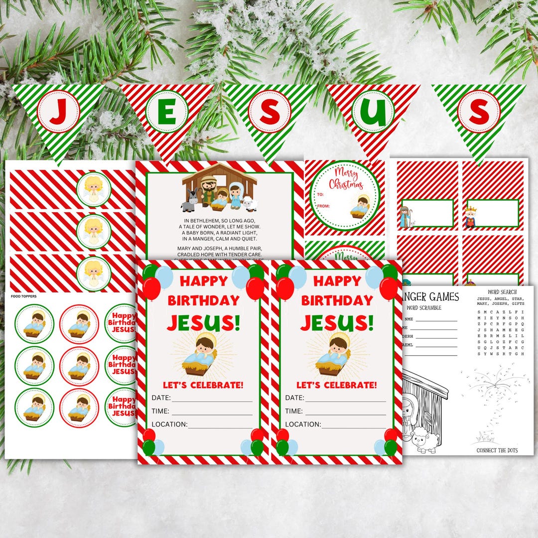 Birthday Party for Jesus Printable Set | Christian Christmas Party ...