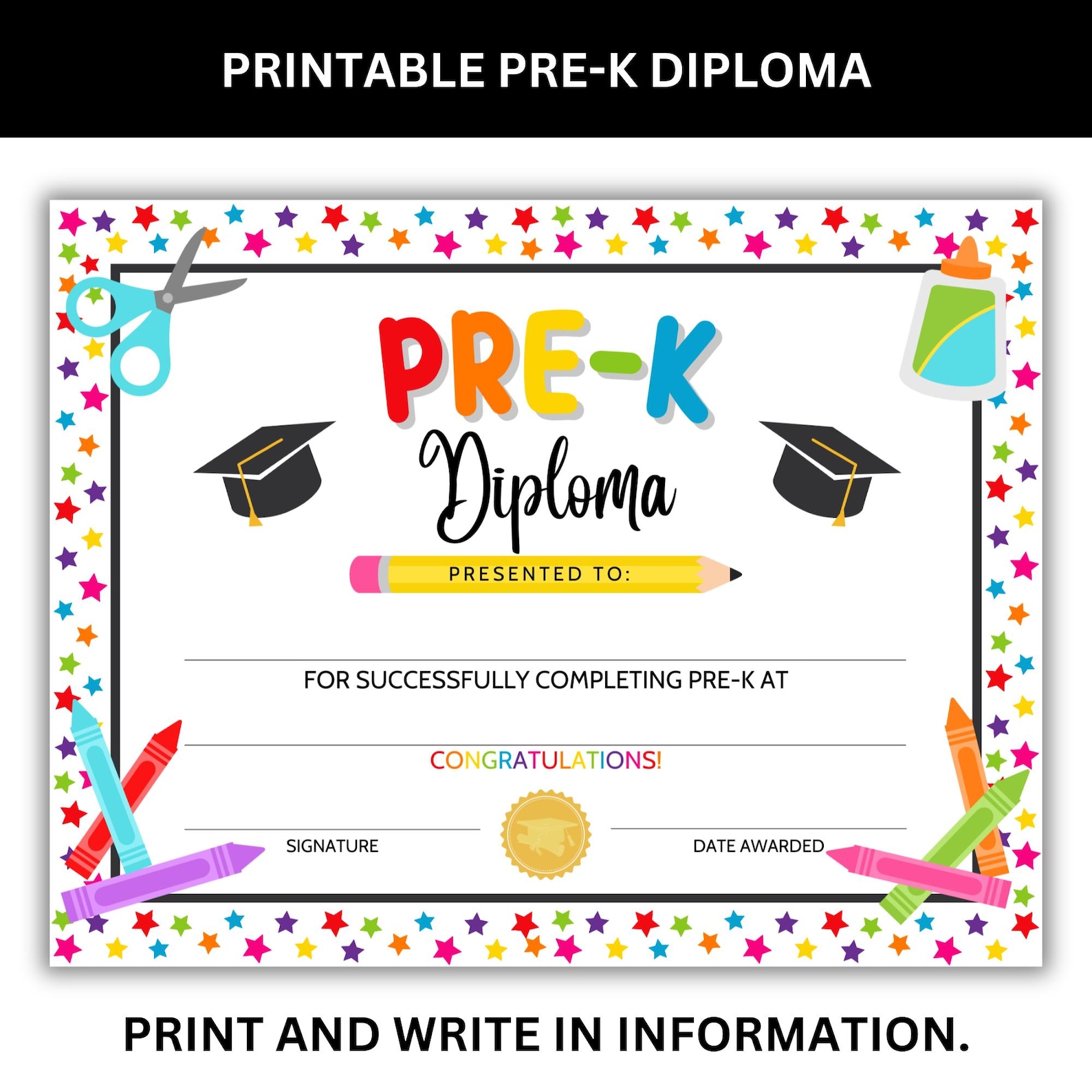 Editable Pre-k Graduation Diploma | Pre K Graduation Certificate ...