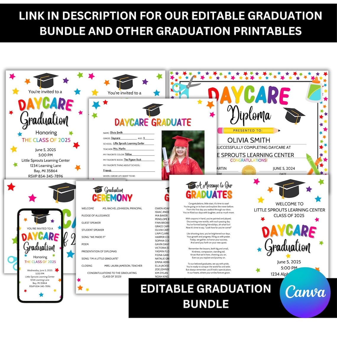 Daycare Graduation Ceremony Program: Editable Canva Template - Etsy