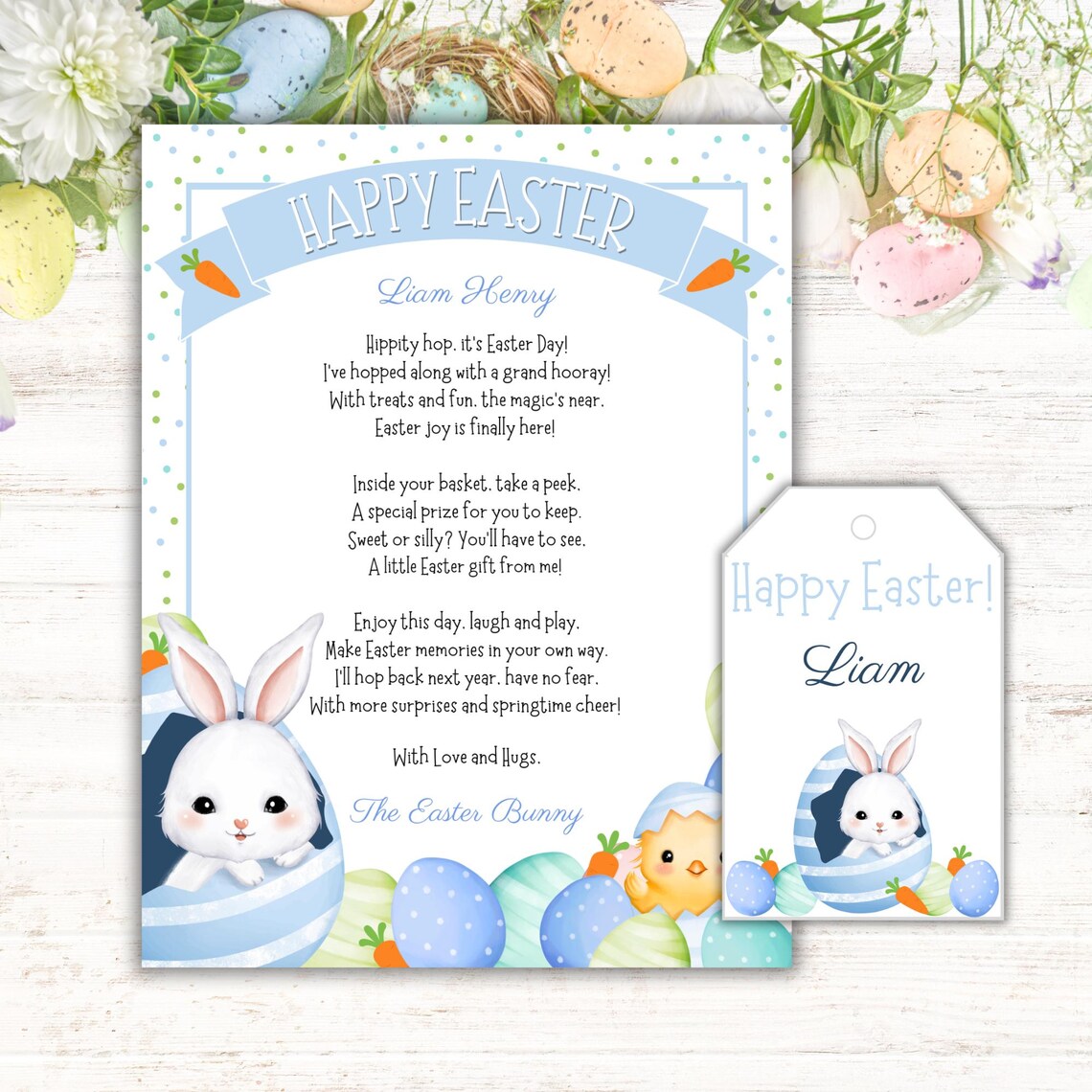 Editable Easter Bunny Letter & Gift Tag - Printable Canva Template (PDF ...