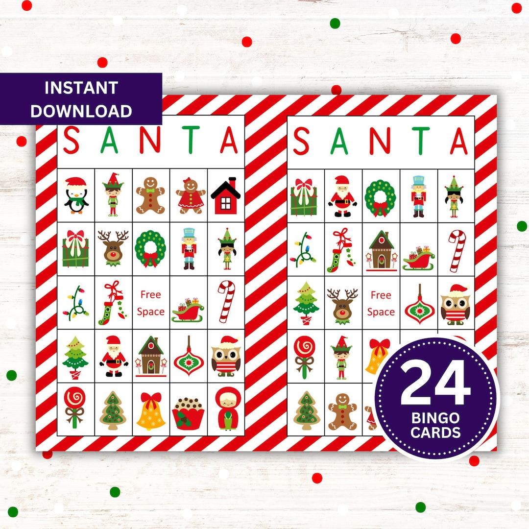 Printable Santa Bingo 24 Cards, Call Cards, Bingo Chips Instant ...