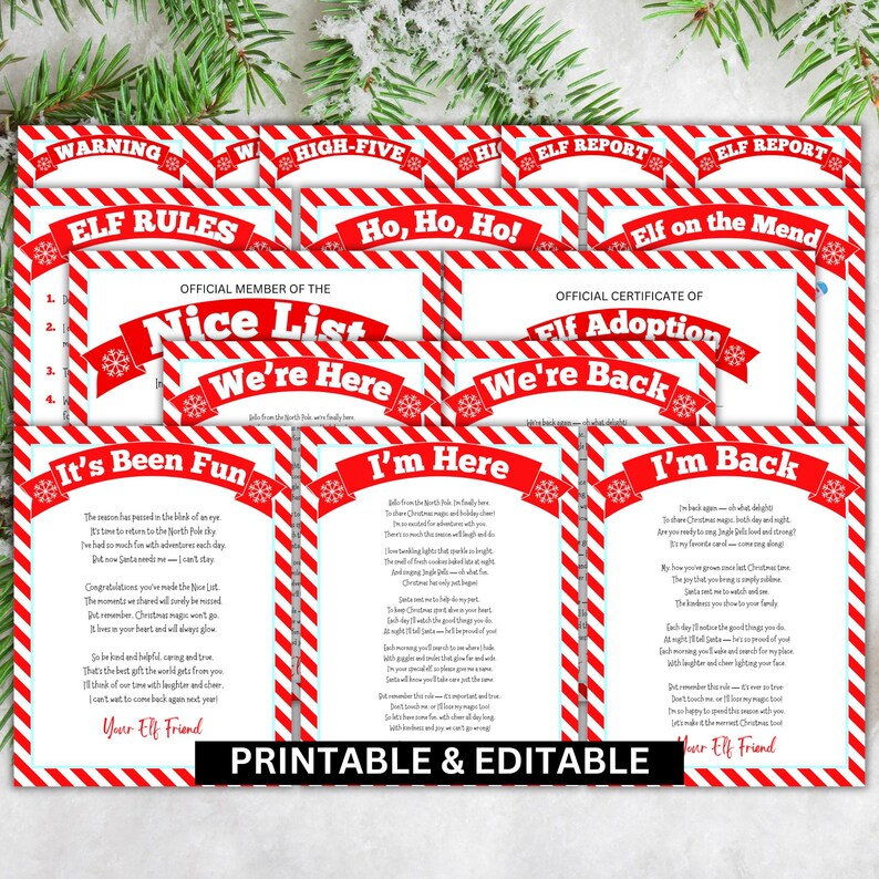 Elf Letter Set Printable and Editable | Arrival, Goodbye, Santa ...