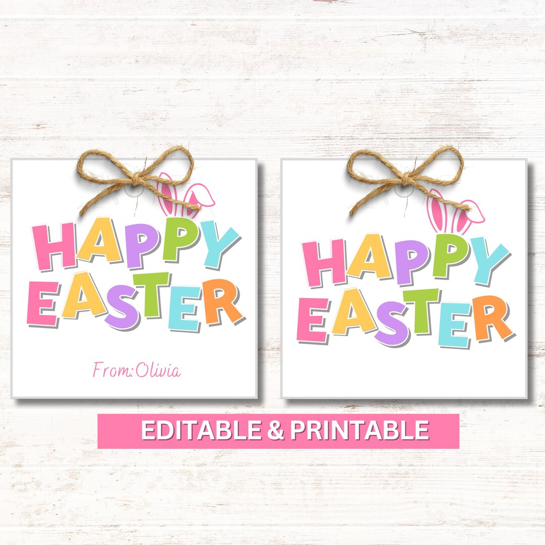 Editable Easter Gift Tags: Bunny Design, Printable PDF & Canva (instant ...