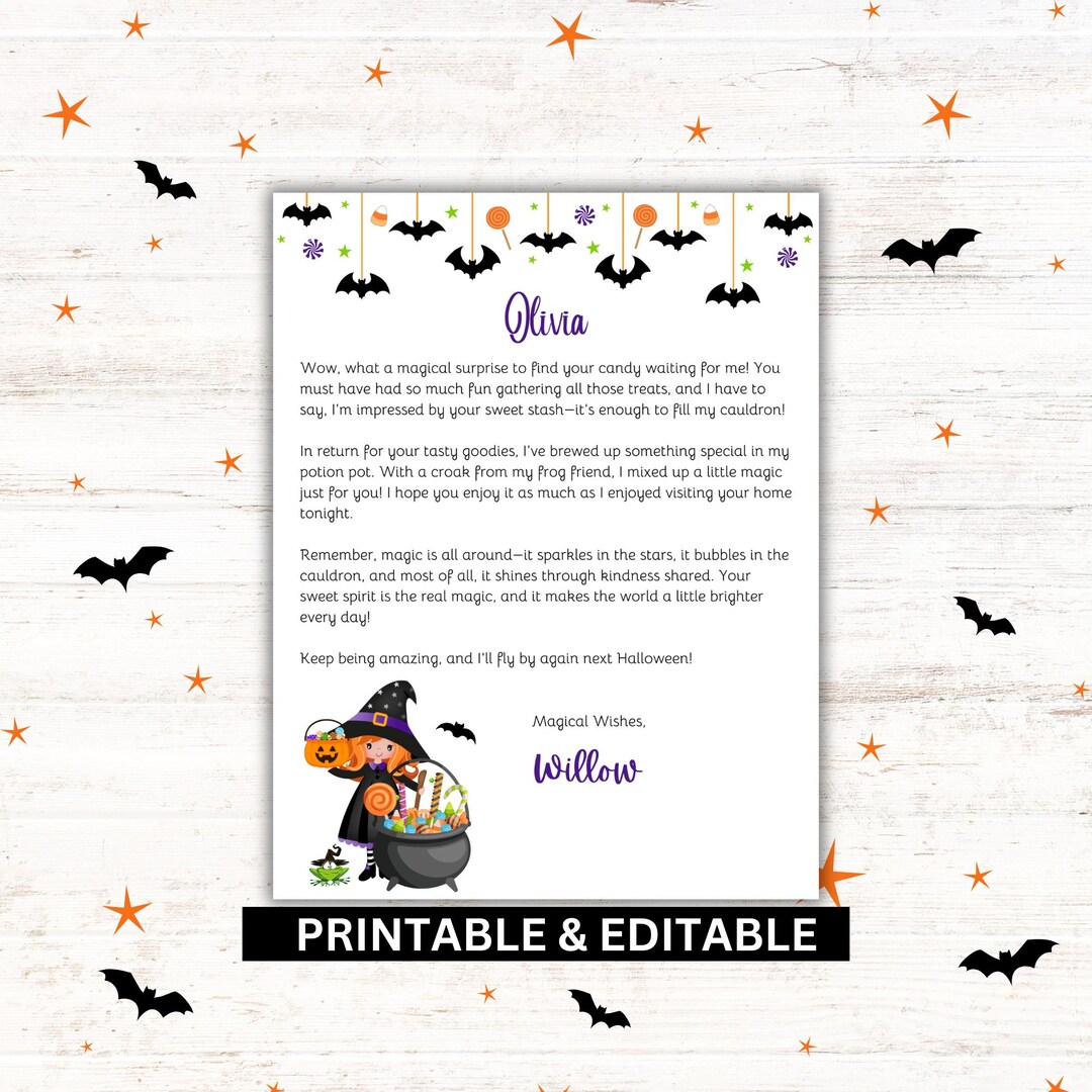 Editable Witch Letter: Halloween Candy Trade, Kids Gift (PDF & Canva ...