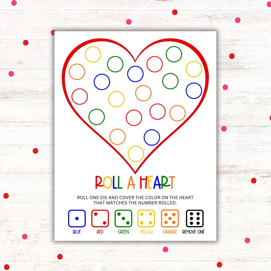 Roll a Heart Game | Valentine Game Printable | Kids Valentine Party ...