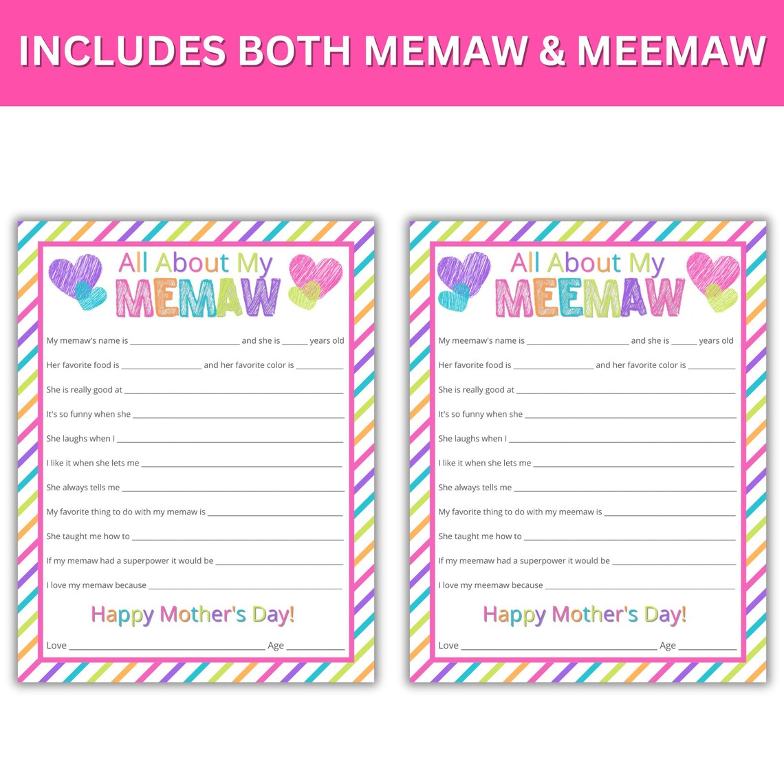 Meemaw Gift: All About My Meemaw Printable (PDF & JPG) - Etsy