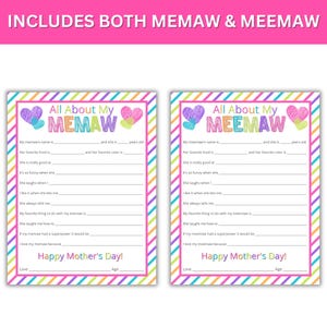 Meemaw Gift: All About My Meemaw Printable (PDF & JPG) - Etsy