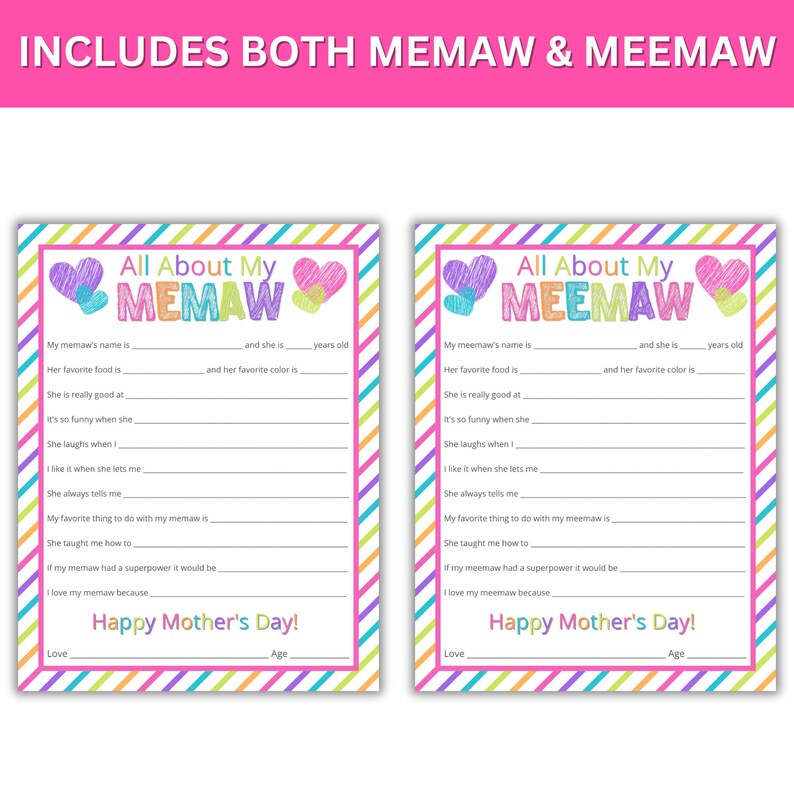 Meemaw Gift: All About My Meemaw Printable (PDF & JPG) - Etsy